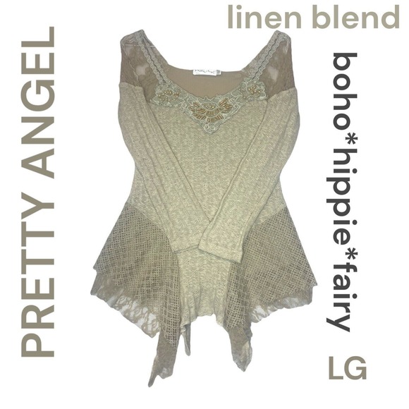 Pretty Angel | Tops | Pretty Angel Womens Beige Linen Boho Hippie Fairy ...